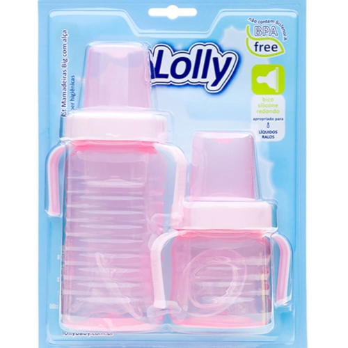 KIT COM 2 MAMADEIRAS BIG CLEAN ROSA 340/250ML LOLLY 038572 - KIT COM 2 MAMADEIRAS BIG CLEAN ROSA ...